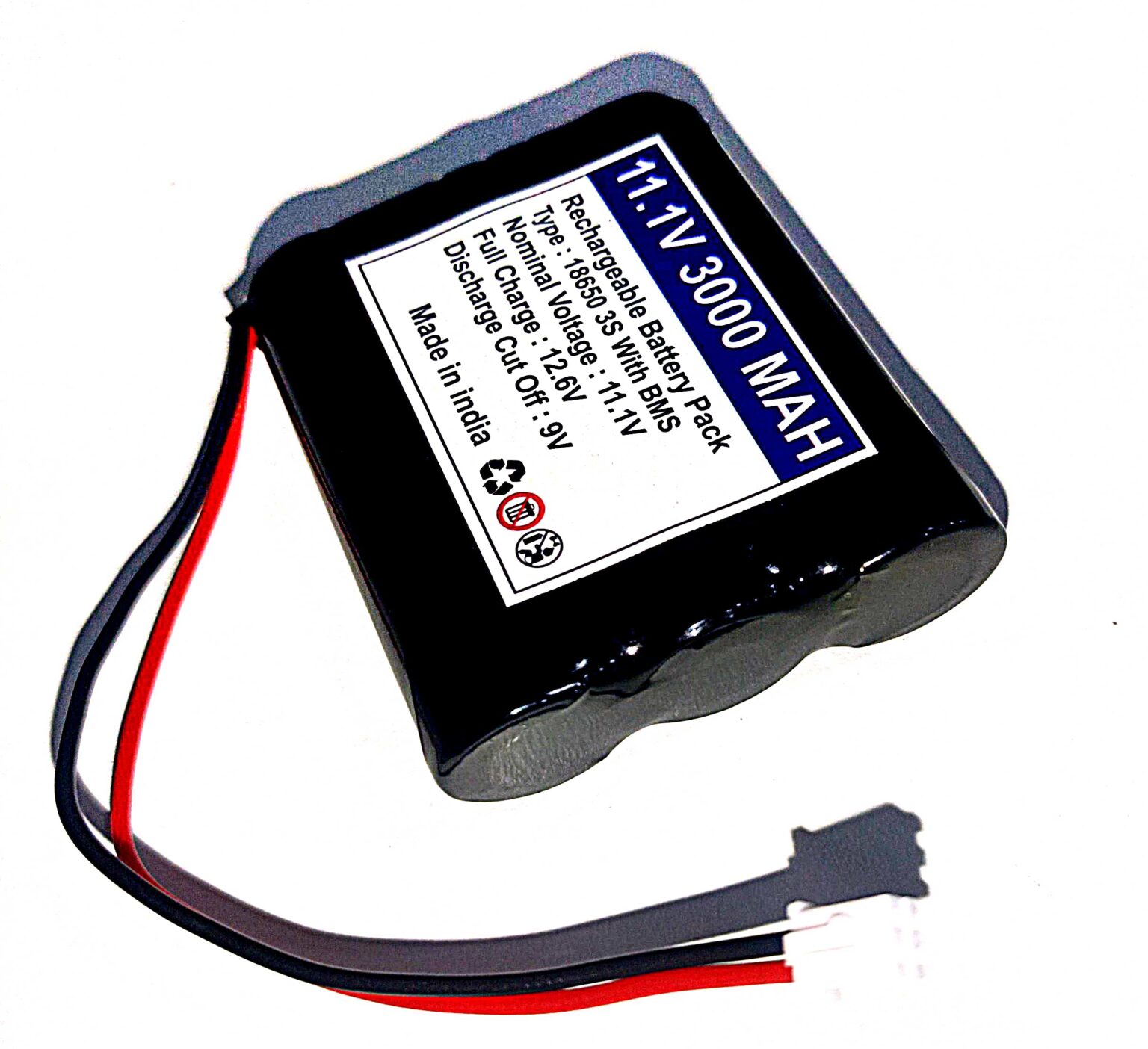 Buy 18650 Li-ion 3000mAh 11.1v 3S1P Protected Battery Pack-1c - Zbotic