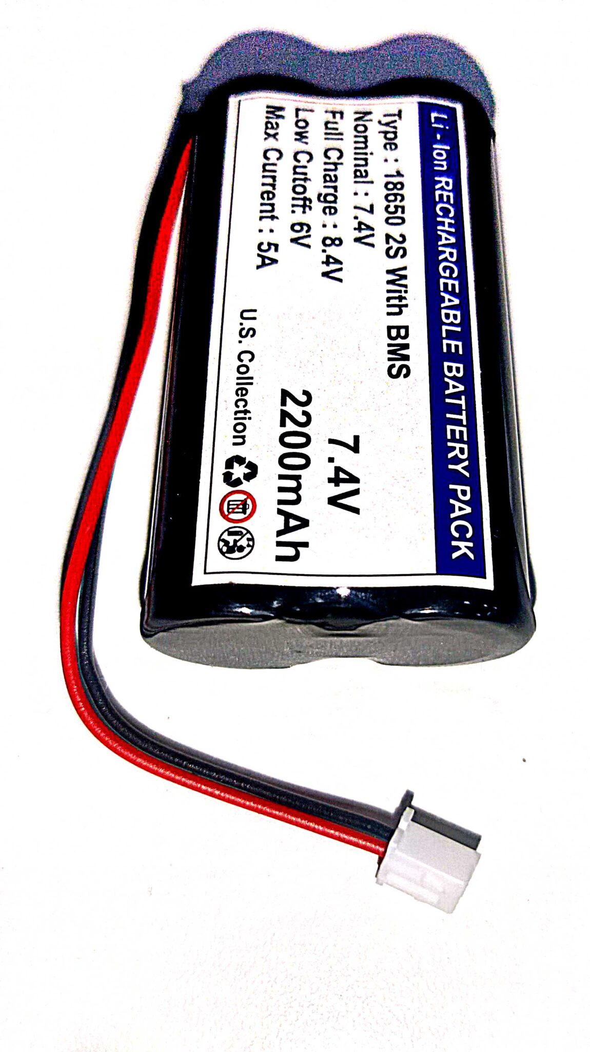 Buy 18650 Li-ion 2200mAh 7.4v 2S1P Protected Battery Pack-1c - Zbotic