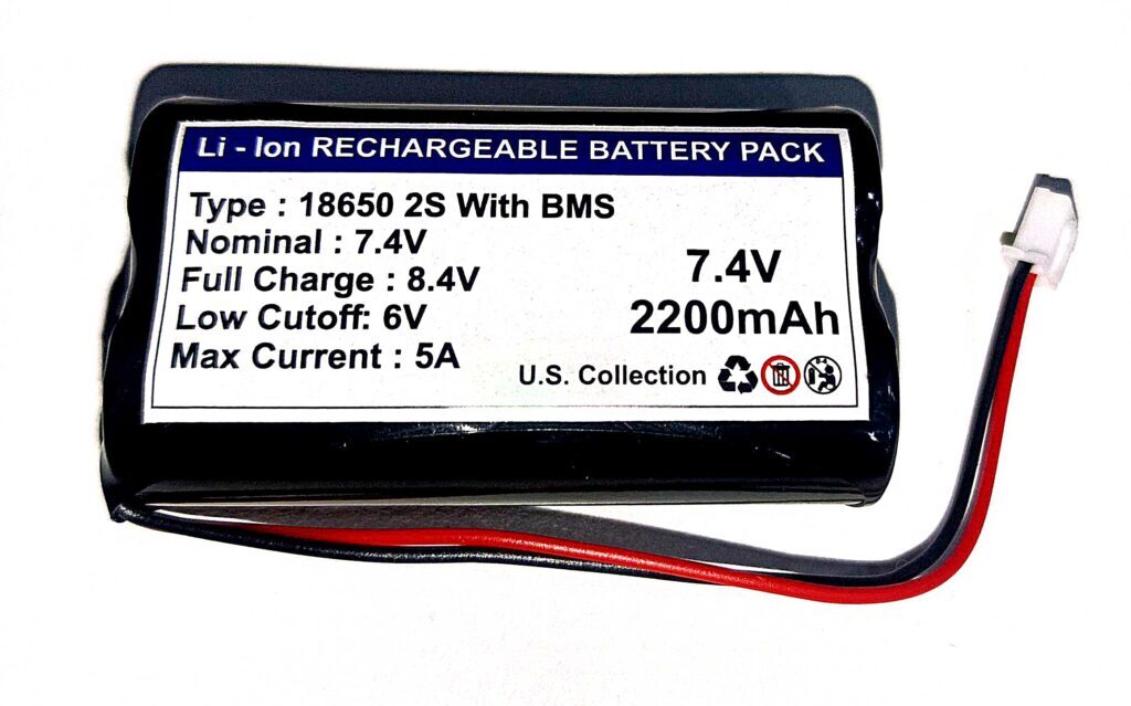 Buy 18650 Li-ion 2200mAh 7.4v 2S1P Protected Battery Pack-1c - Zbotic
